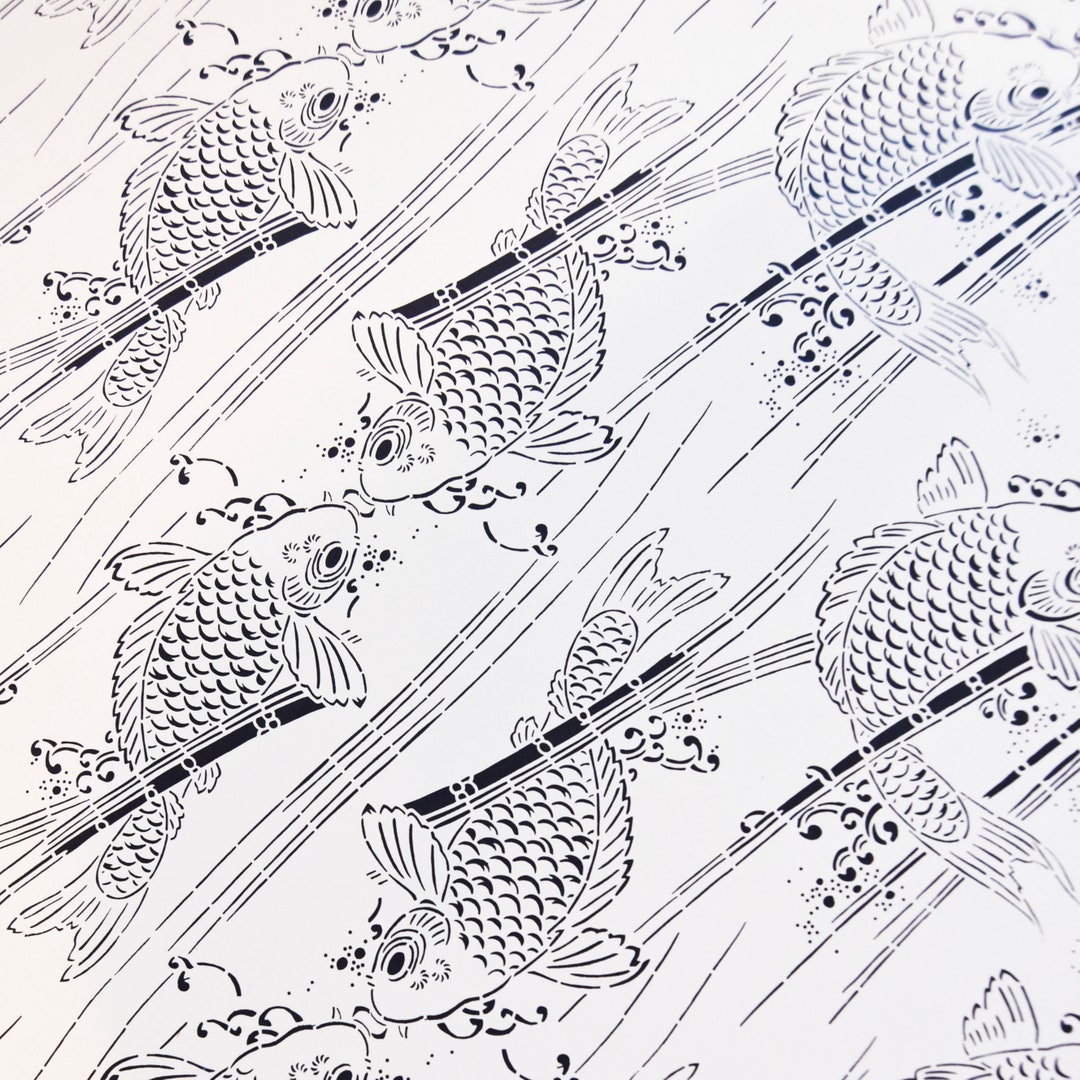 Japanese Paper: Black and White Swimming Fish Design (two 8.5x11 ...