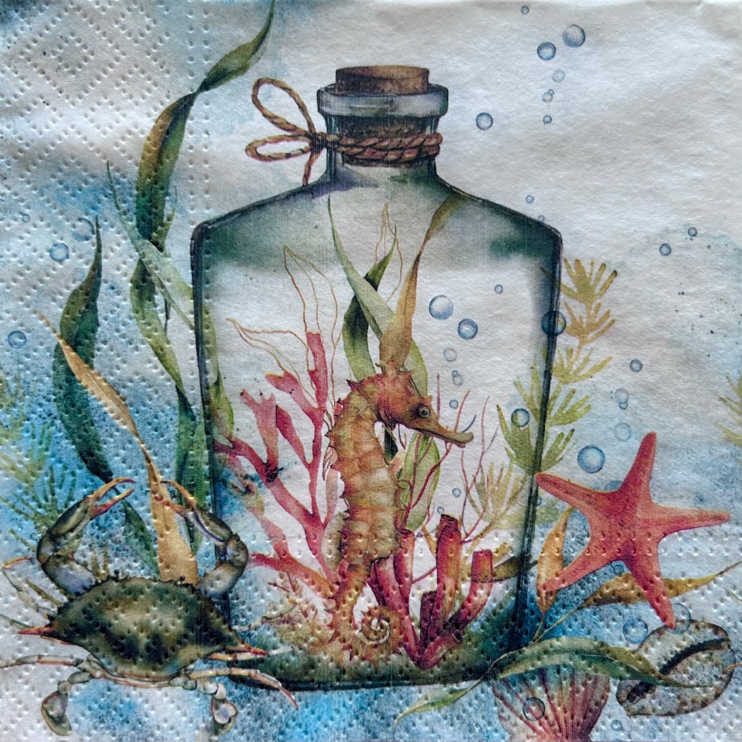Seahorse Napkin, Ocean Life, Marine Life Paper Napkins, Decoupage ...