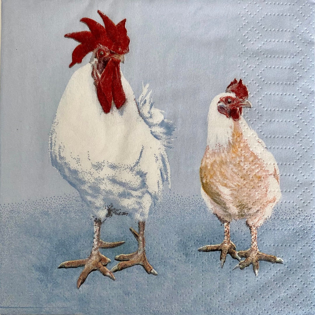 Rooster Napkins, 3 Decoupage Napkins, Hen Napkins, Chicken Paper Napkin ...