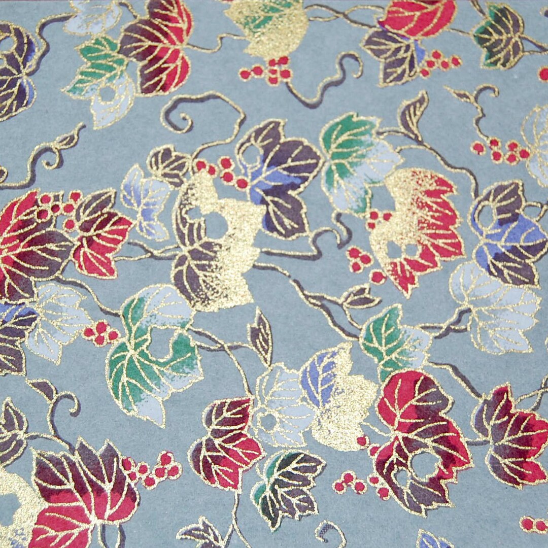Silver Gold Leaves, Japanese Chiyogami Paper, Maple Leaves on Grey With ...