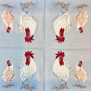 Rooster Napkins, 3 Decoupage Napkins, Hen Napkins, Chicken Paper Napkin ...