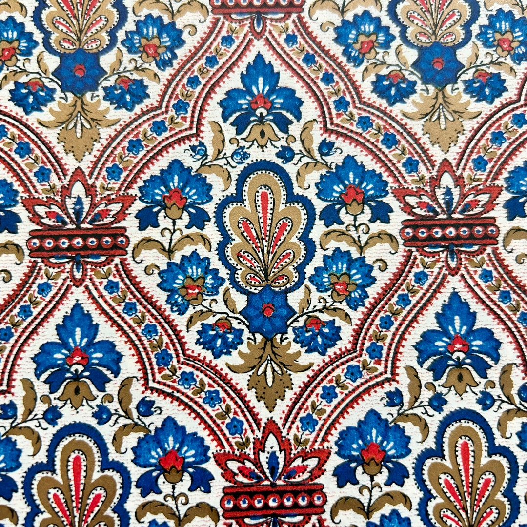 Florentine Paper, Gold Highlighted Paper, Red and Blue Floral Pattern ...