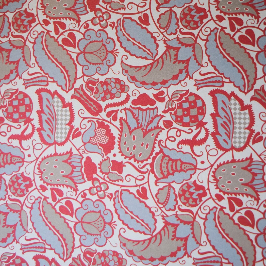Art Deco Floral Decoupage Paper: Blue, Red, and White (2 Sheets) - Etsy