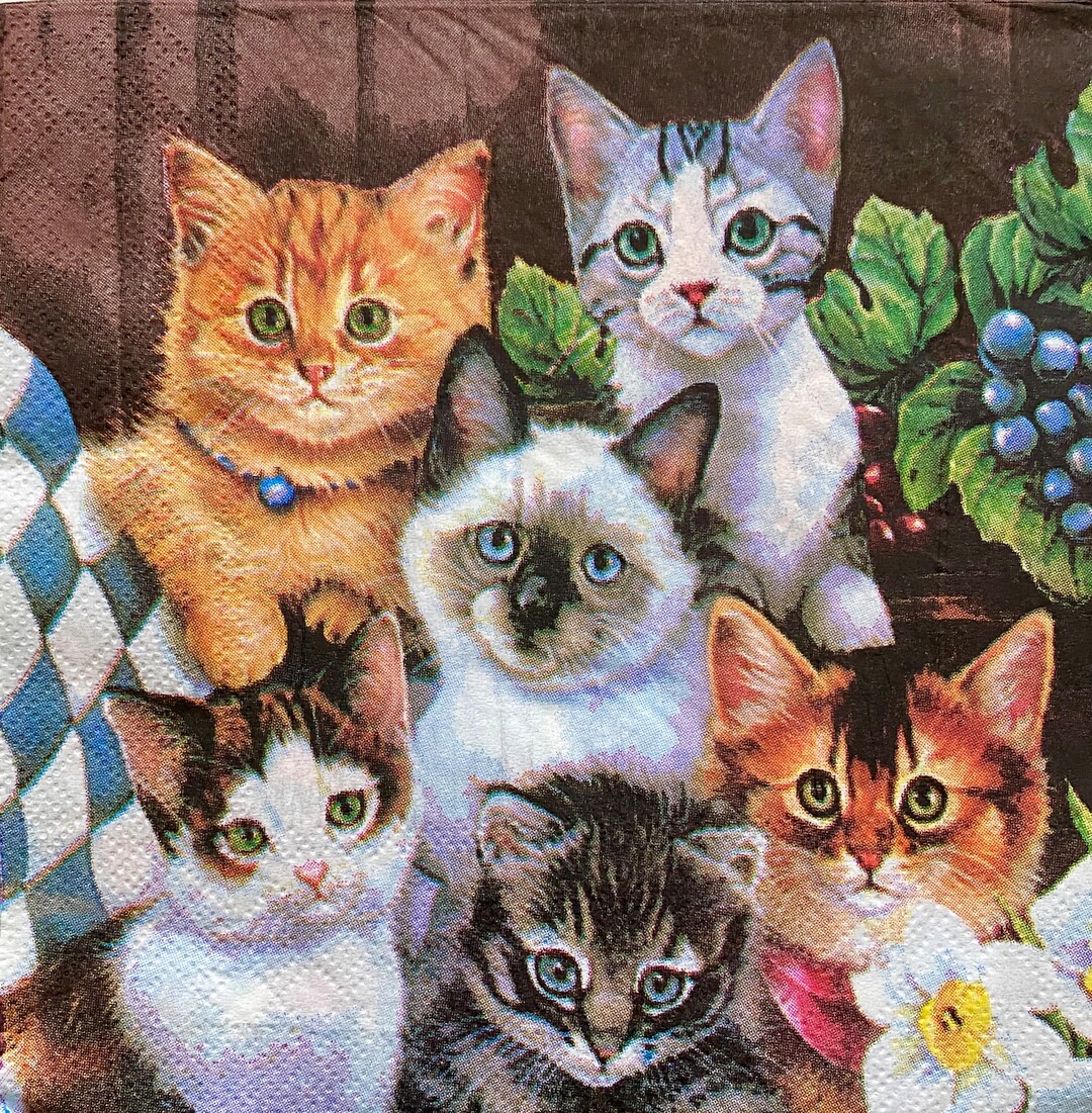Cat Napkins, 3 Large Decoupage Napkins, Kitten Napkins, Decoupage ...
