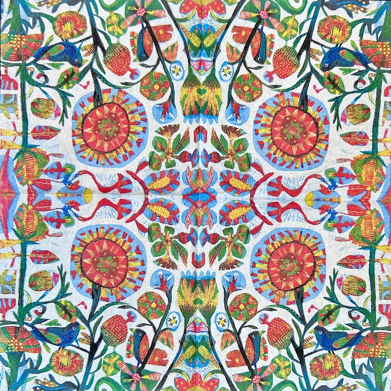 Decoupage Paper Napkins: Painted Bright Birds and Flowers, Collage ...