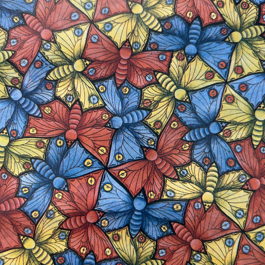 M C Escher Design, Blue, Red and Yellow, Butterflies, Decorative Paper ...