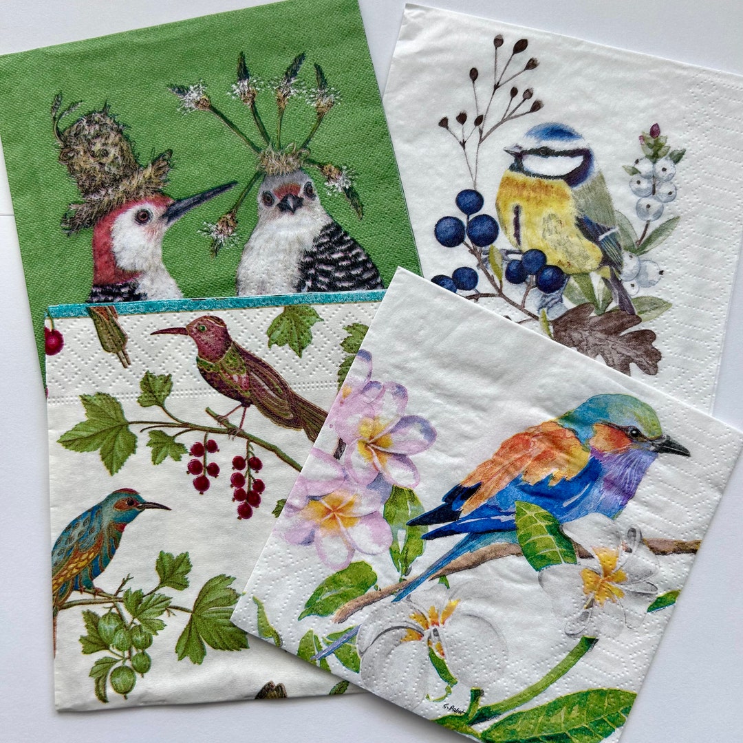 Bird Paper Napkins, 4 Paper Napkins for Decoupage, 4 Different Designs ...