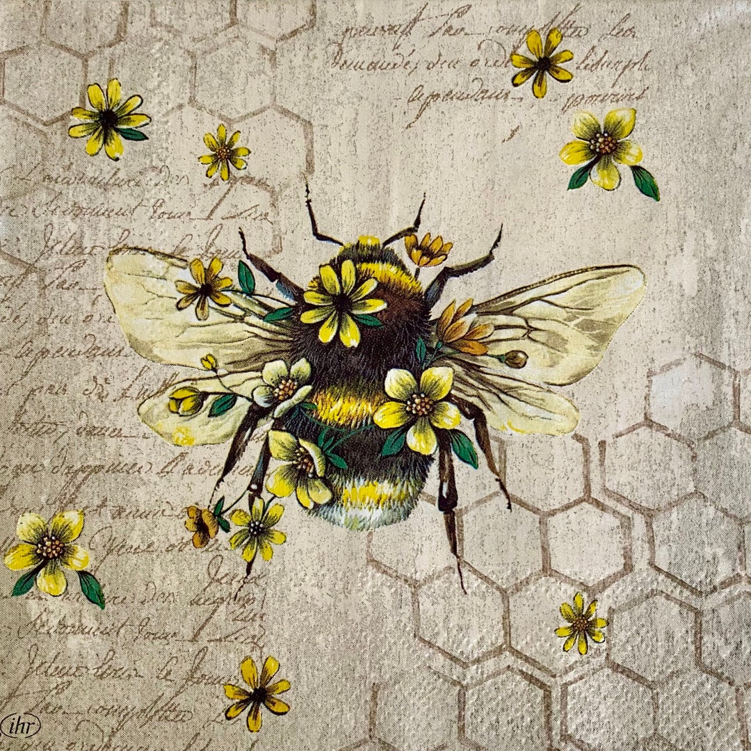 Honeybee With Yellow Blossoms, Cocktail Napkins, Set of 3 Napkins ...