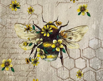 Honeybees, Set of 3 Napkins for Decoupage, Honeybees, Collage Paper ...