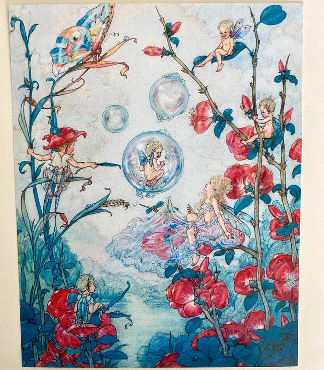 Vintage Style Fairy Postcard: Fairies and Flowers Art - Etsy