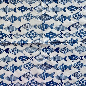 Blue Fish Paper, Blue and White Napkins, Napkins for Decoupage ...