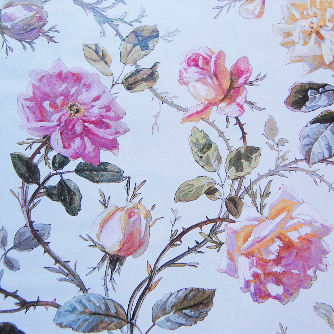 Pink and Yellow Rose Paper on Cream; Vintage French Flowers Decoupage ...