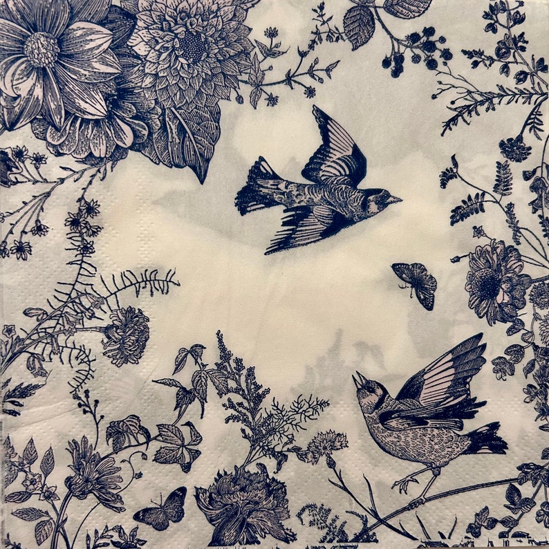 Navy Blue Bird Decoupage Napkins: Floral Paper Napkins, Set of 3 - Etsy