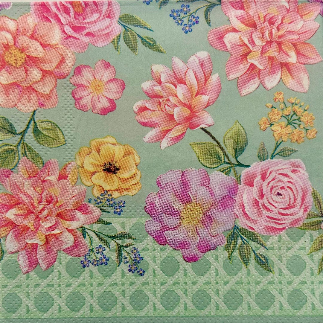 Floral Decoupage Napkins: Spring Flowers on Green Paper (set of 3) - Etsy