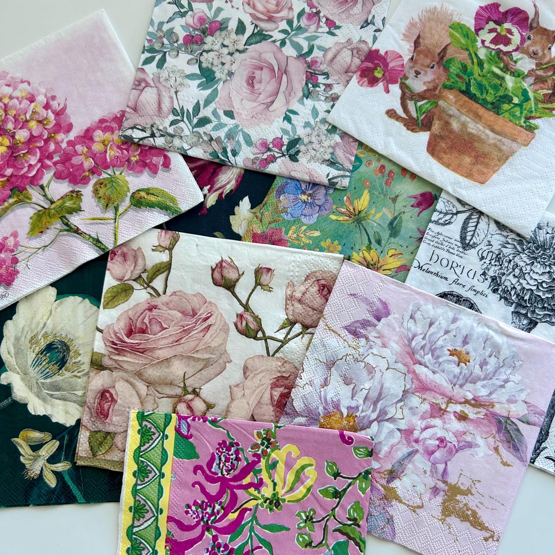 Decoupage Napkins Lot - 10 Beautiful Floral Paper Napkins 10 Different ...