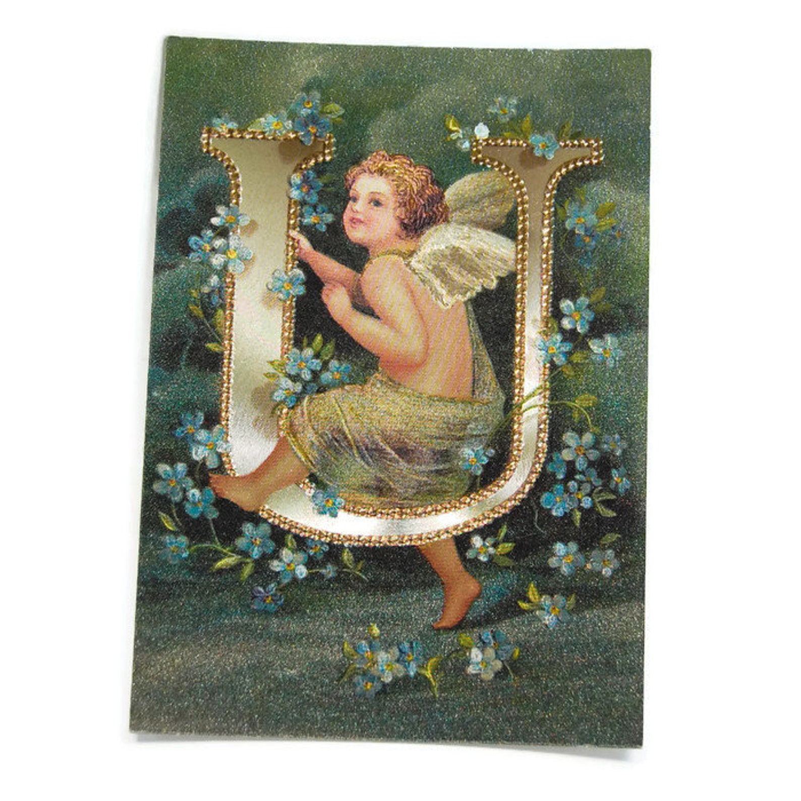 Letter U Vintage Alphabet Angel Postcard Silver Foil Angel - Etsy