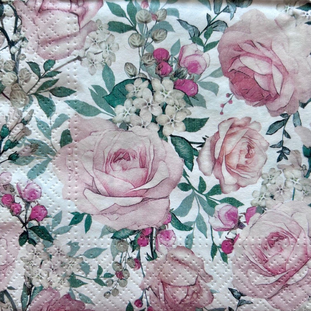 Rose Napkins, Pink Rose Blossoms, Floral Paper Napkins, Roses, Pink and ...