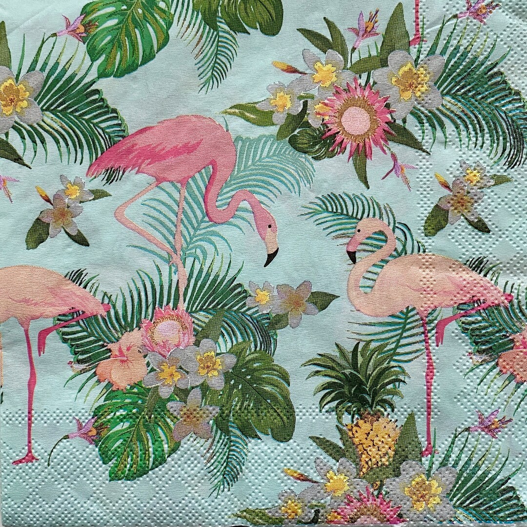 Pink Flamingo Napkins, 3 Large Decoupage Napkins, Tropical Bird Napkins ...