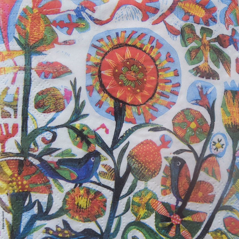 Decoupage Paper Napkins: Painted Bright Birds and Flowers, Collage ...