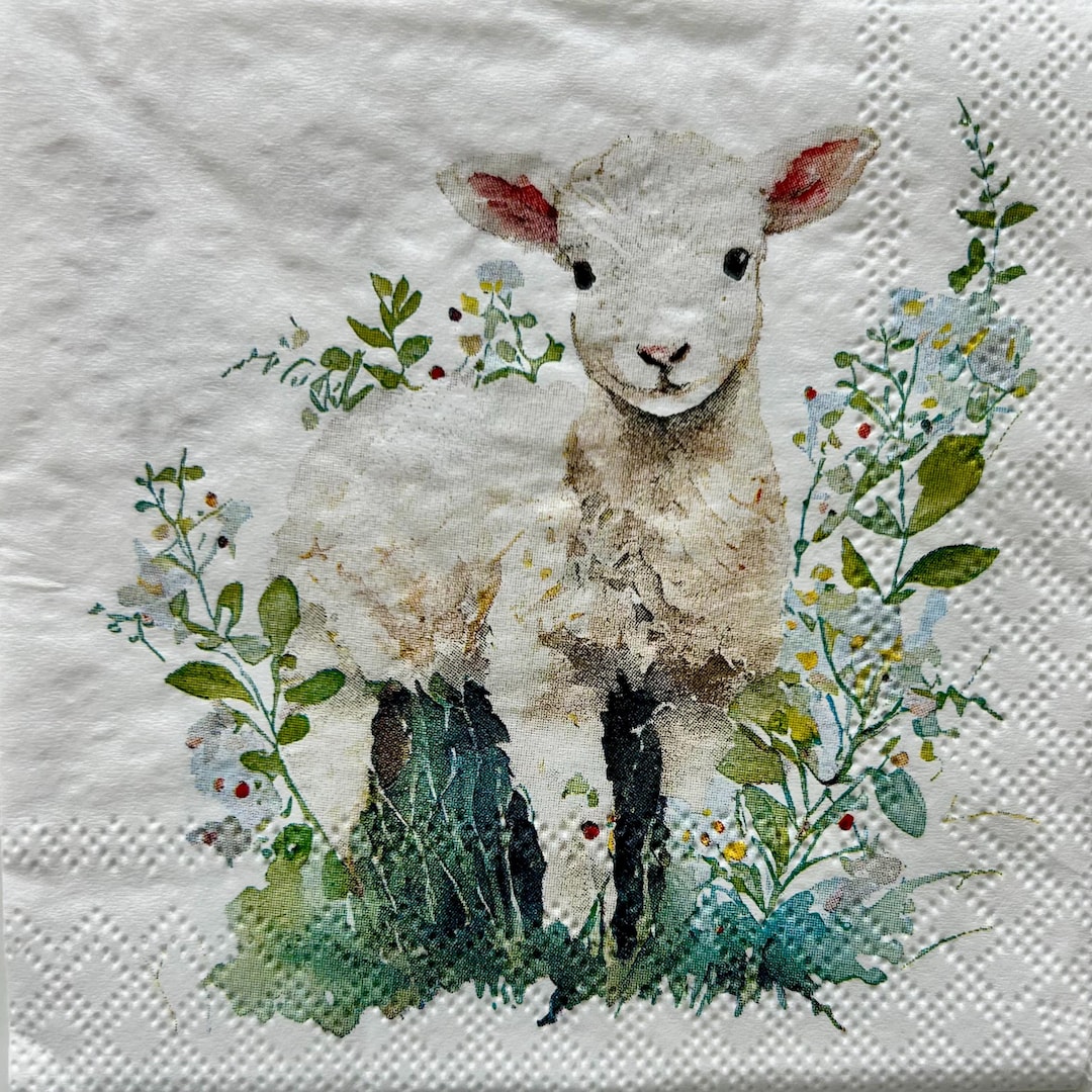 Lamb Paper Napkins: Floral Sheep Design, Set of 3 Decoupage Napkins - Etsy