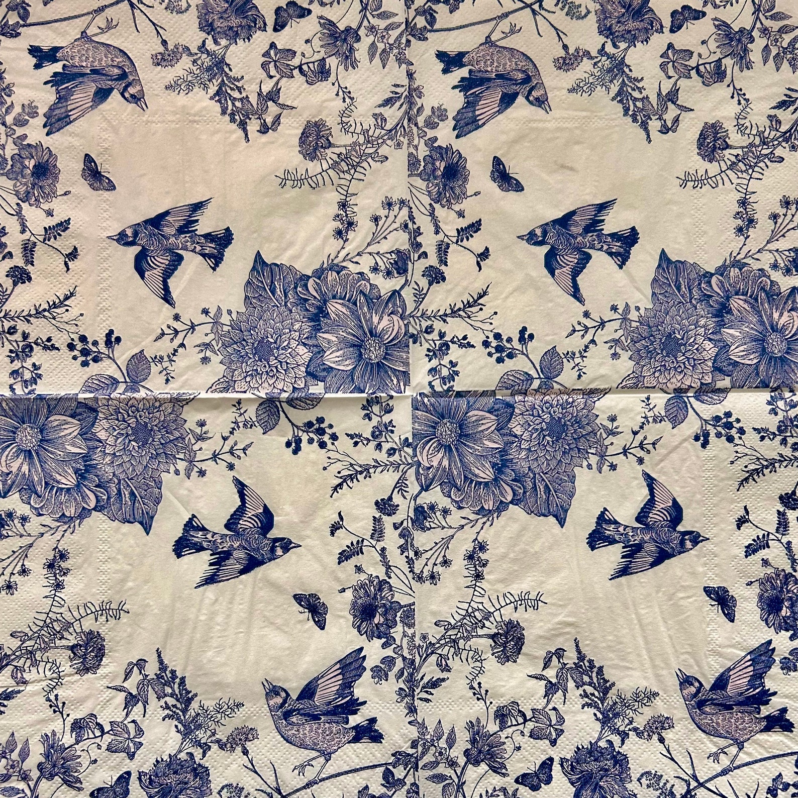 Navy Blue Bird Decoupage Napkins: Floral Paper Napkins, Set of 3 - Etsy