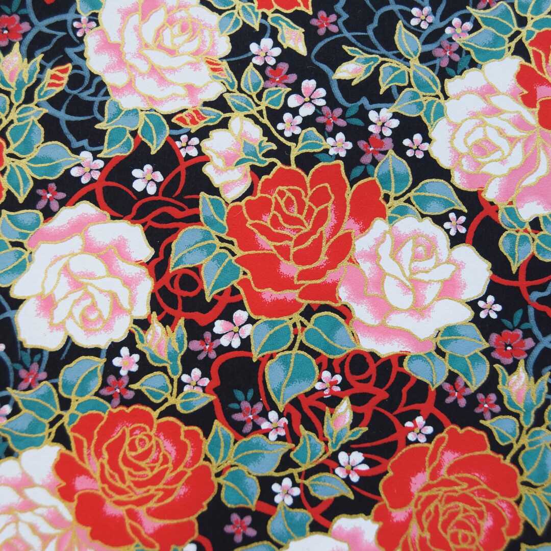 Two Sheets of Roses Floral Paper, Japanese Chiyogami Yuzen Paper 5 X 4. ...