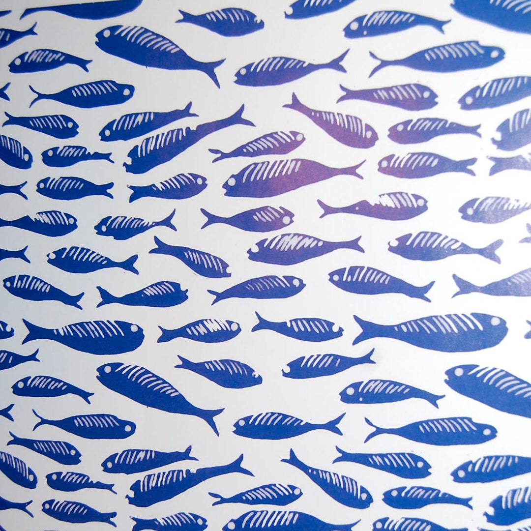 Decorative Paper, Japanese Blue and White Swimming Fish Design ...