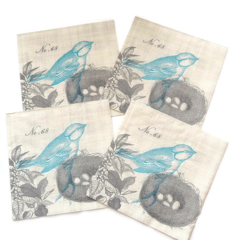 4 Decoupage Napkins Blue Bird with Nest Collage Paper | Etsy