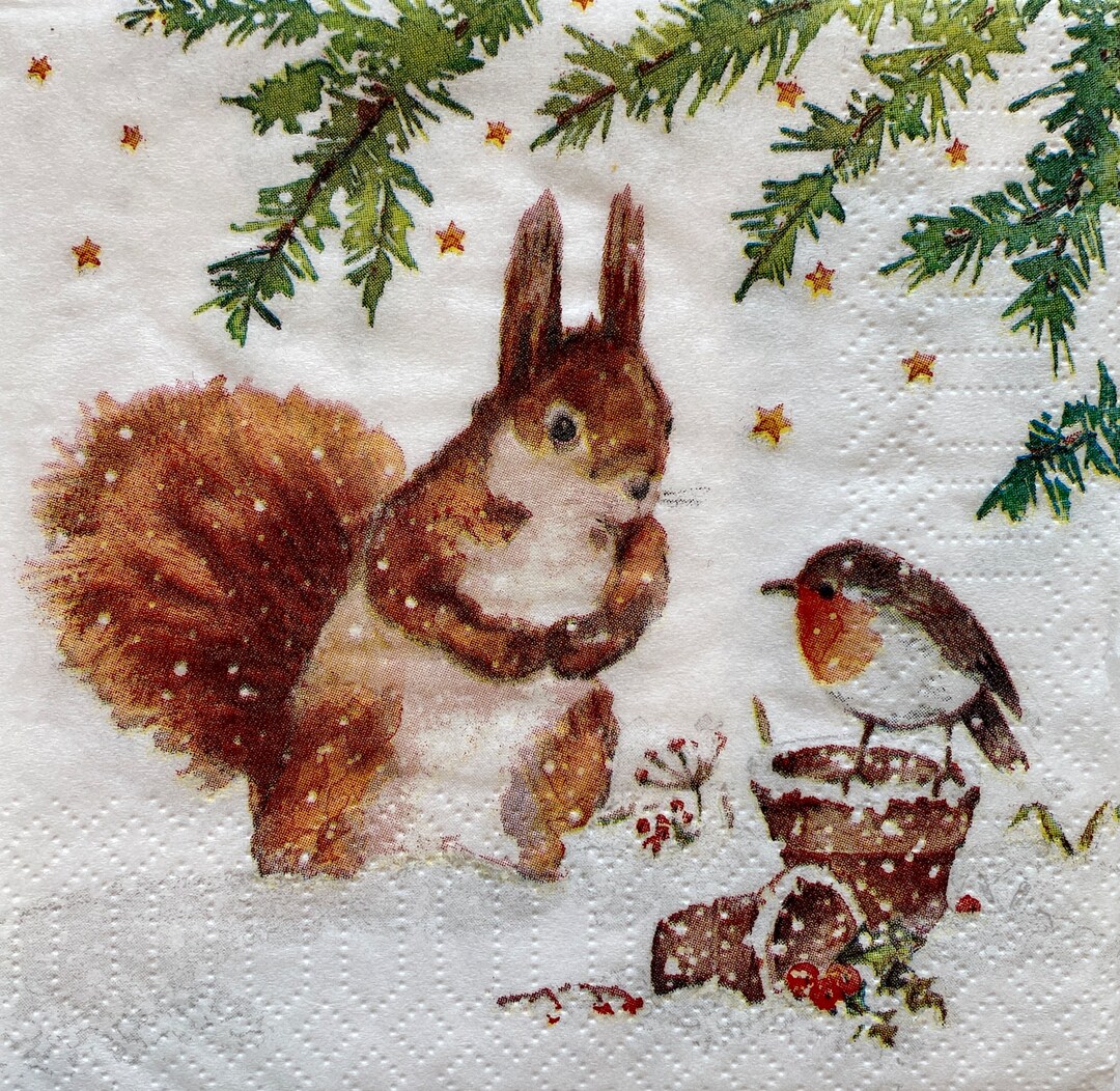 Squirrel Winter Scene Decoupage Napkins: Collage Paper (3) - Etsy