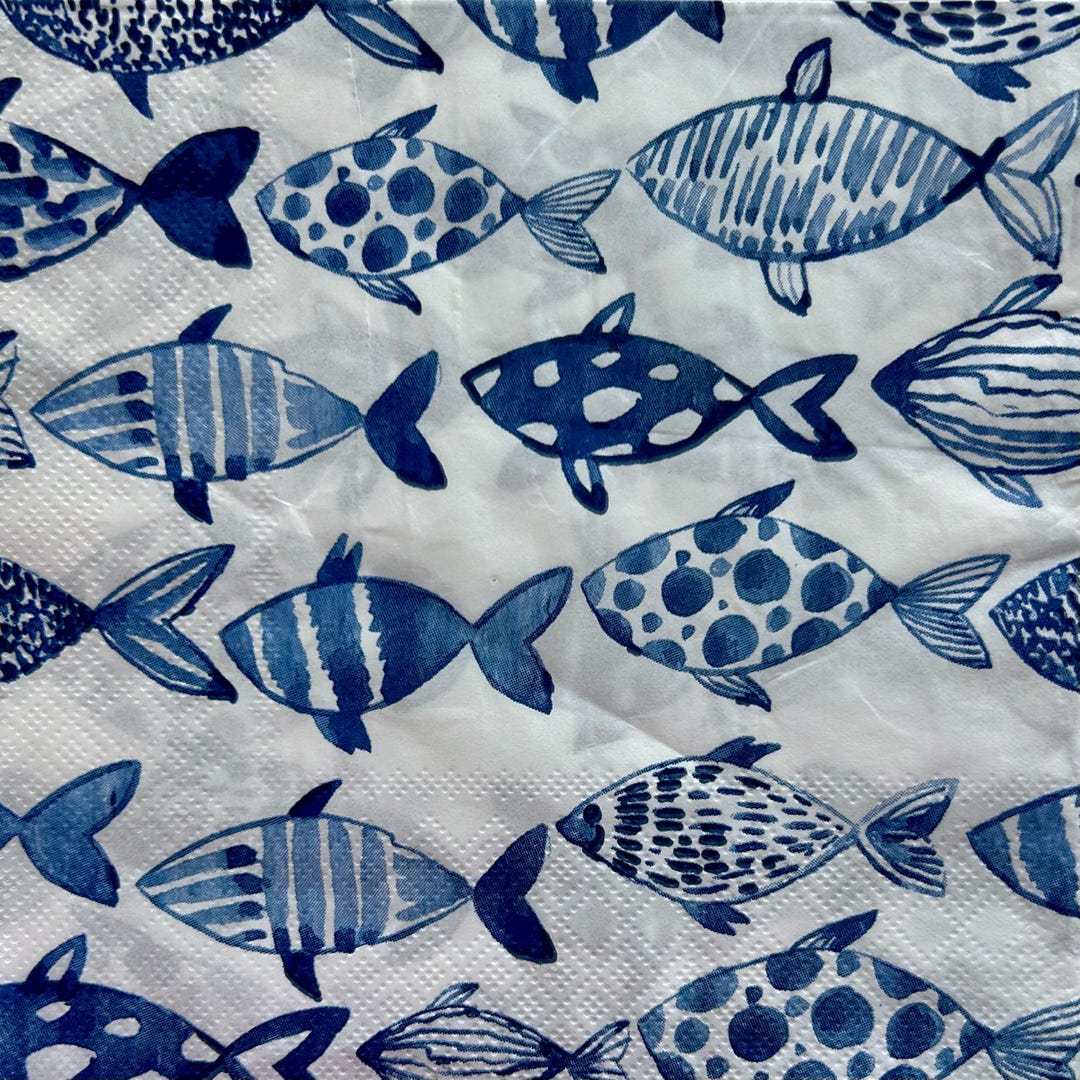 Blue Fish Paper, Blue and White Napkins, Napkins for Decoupage ...