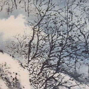 Japanese Art Print, Japanese Painting, Snow Falling Over Waterfall ...