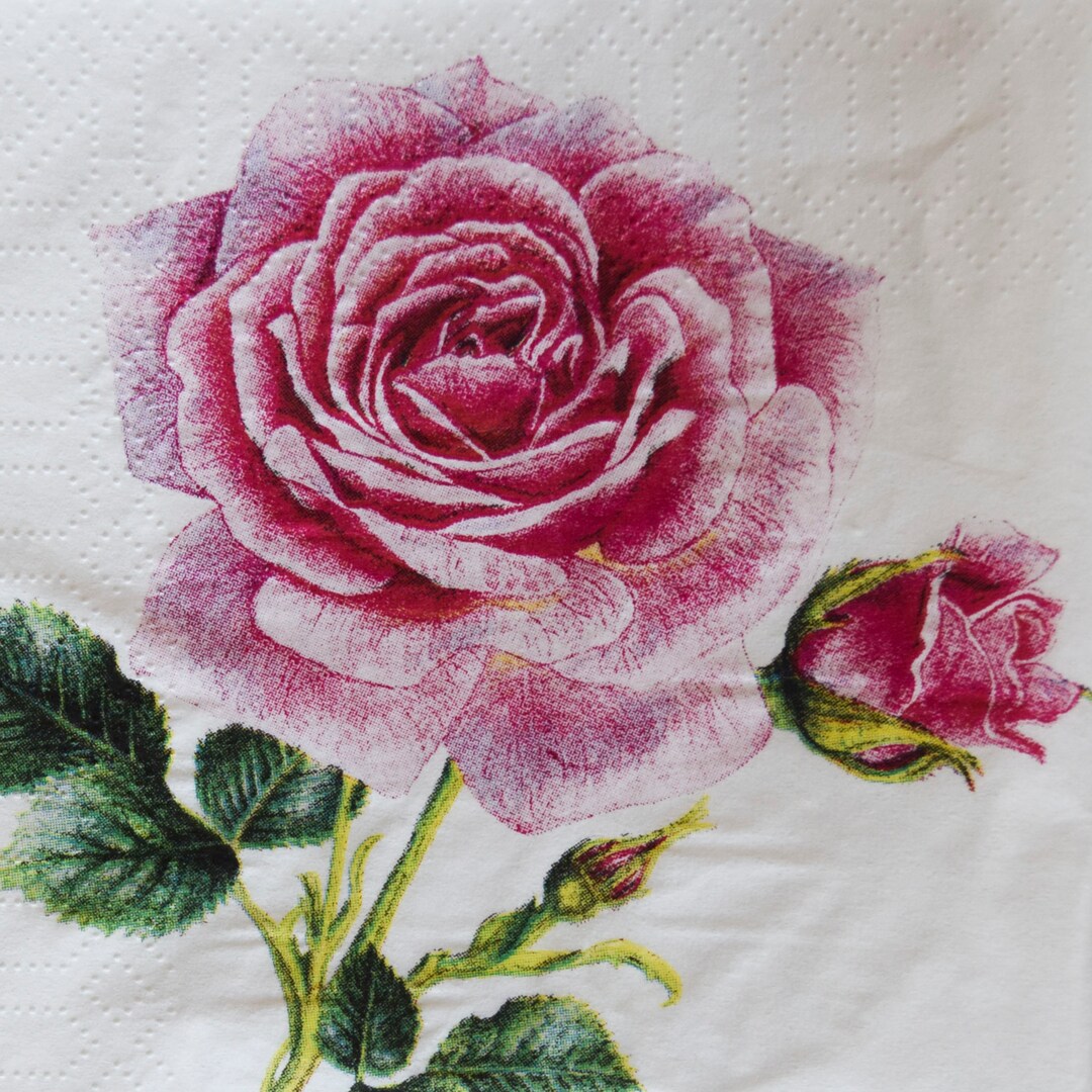 Pink Rose Paper Napkin, Floral Napkin Set, 3 Napkins for Decoupage ...