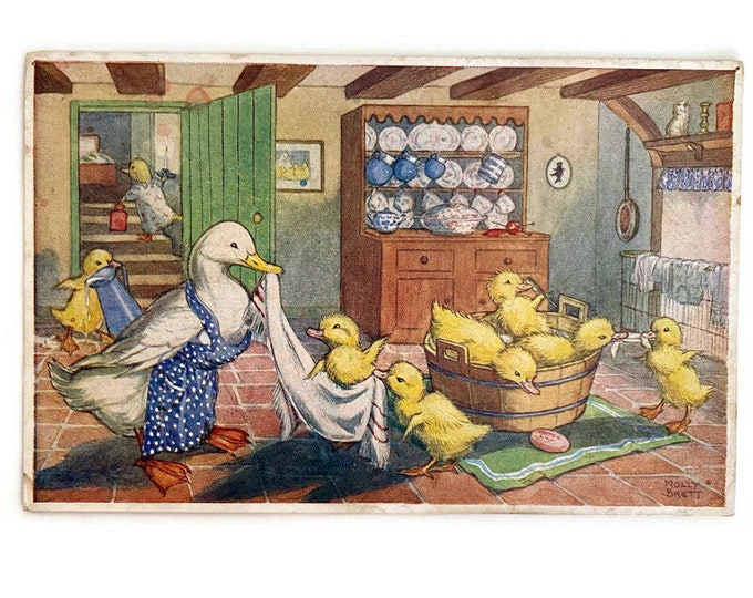 Vintage Postcard, British Art Postcard, Midcentury Ephemera, Ducklings ...