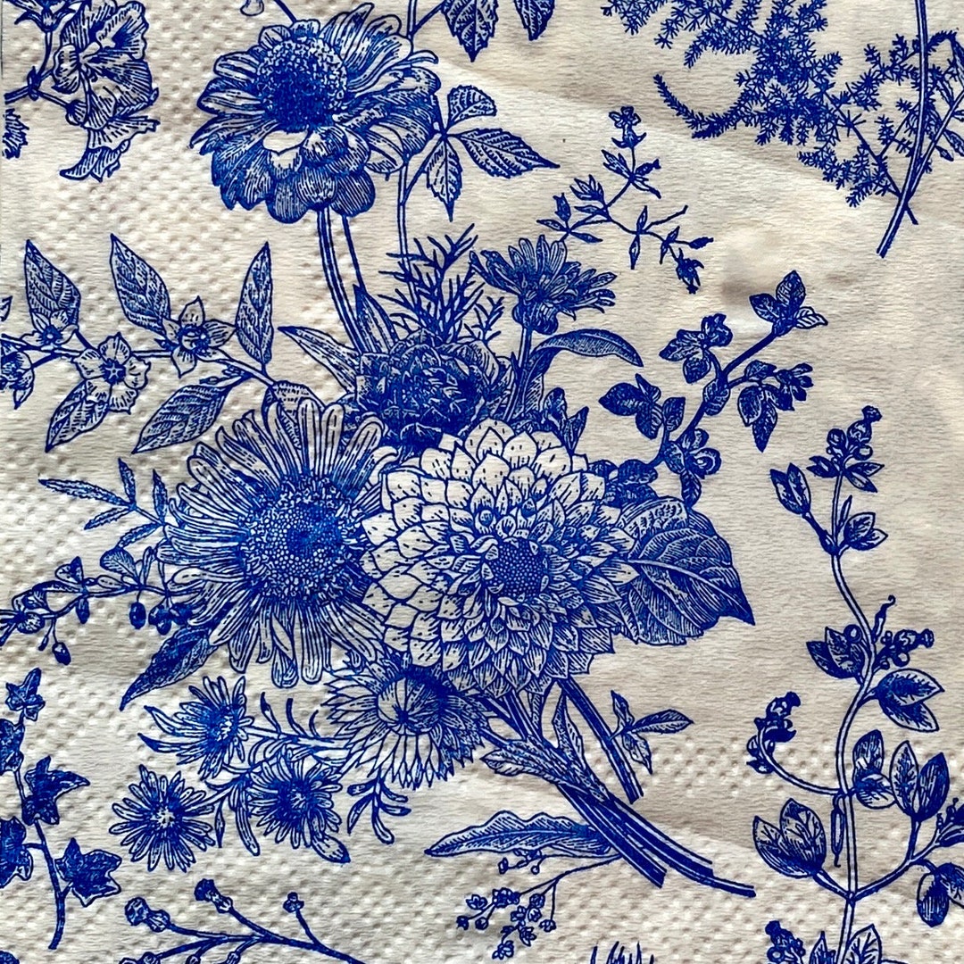 Blue Floral Paper Napkins: Decoupage & Collage (set of 3) - Etsy