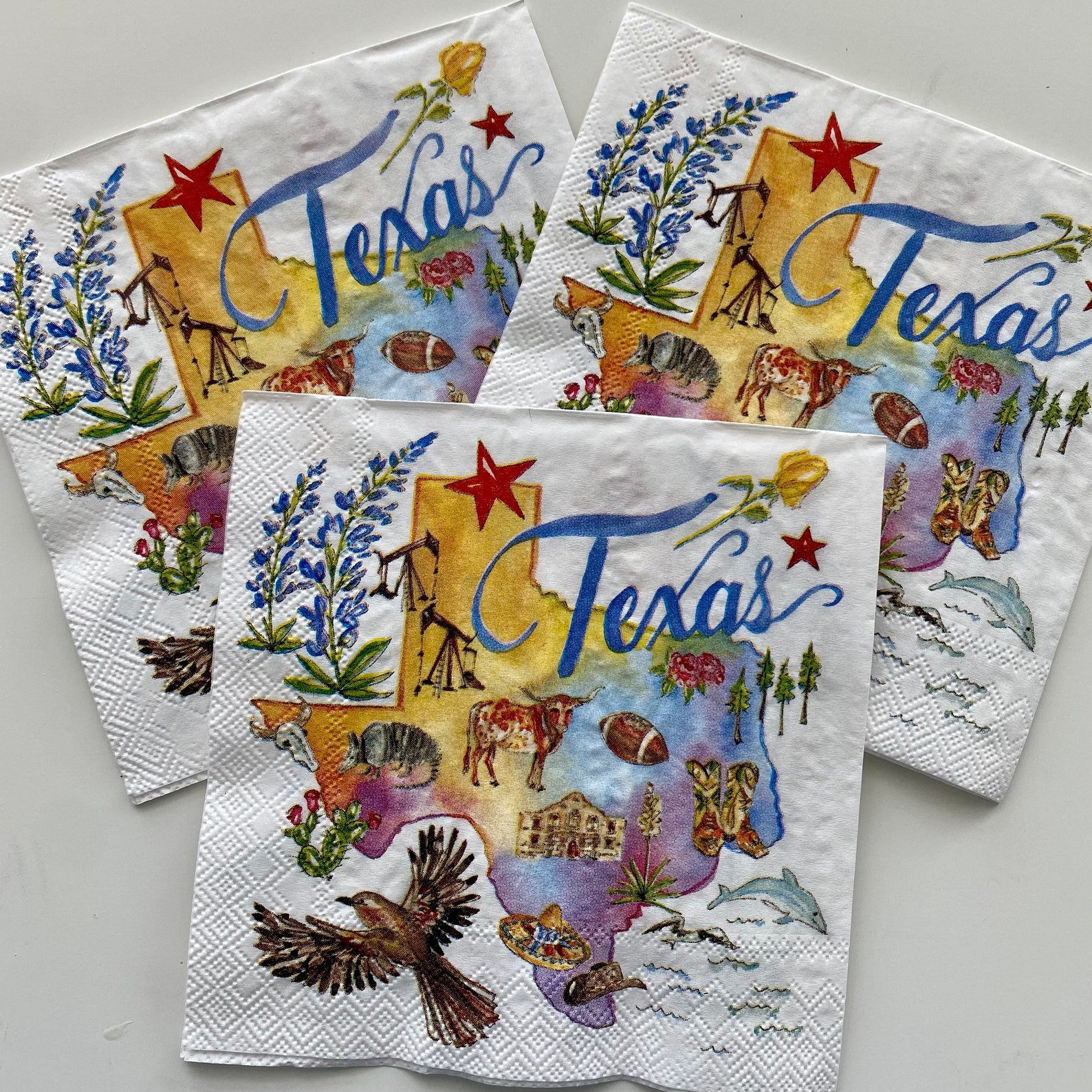 Texas Map Paper Napkins: State Bird & Flower, Decoupage Crafts - Etsy
