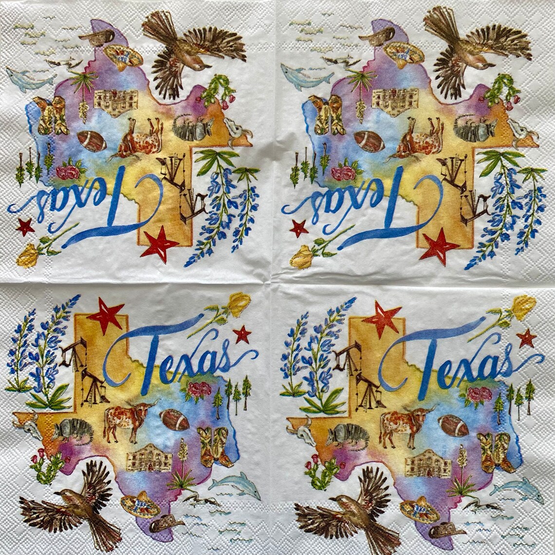 Texas Map Paper Napkins: State Bird & Flower, Decoupage Crafts - Etsy