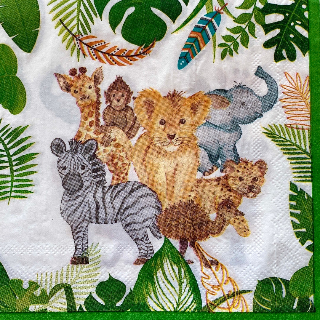 Baby Animals Napkin, 3 Large Decoupage Napkins, Safari Animal Napkins ...