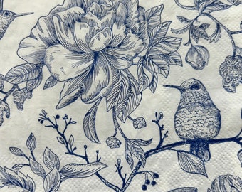 Blue Floral Hummingbird Decoupage Napkins: Lunch Size Paper Crafts (set ...