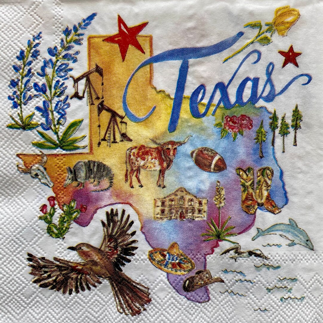 Map of Texas Napkins, 3 Paper Napkins, Rural Scene Napkin, Decoupage ...