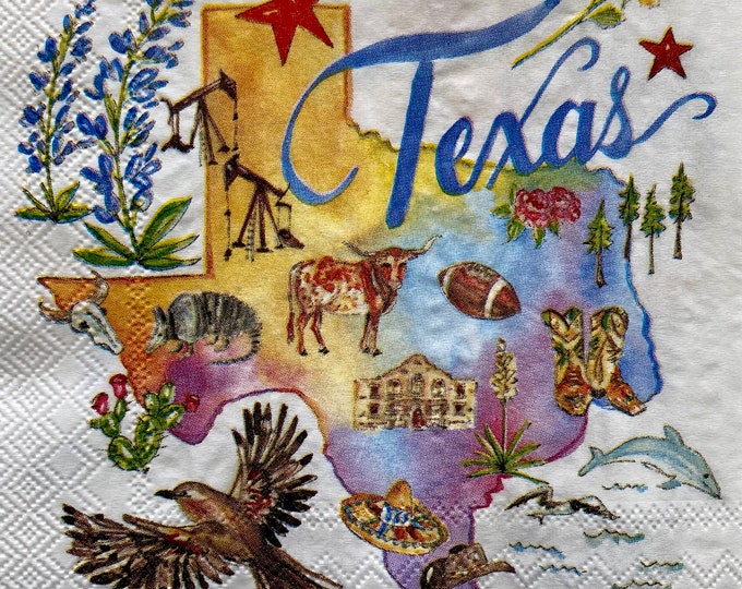 Map of Texas Napkins, 3 Paper Napkins, Rural Scene Napkin, Decoupage ...