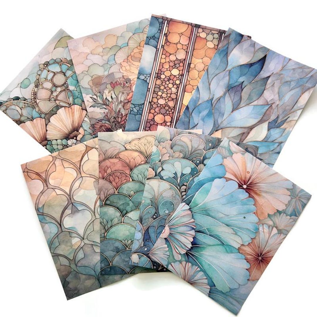 Teal and Coral Paper Set, Collage Papers, Fine Paper Pack, Set of 8 ...