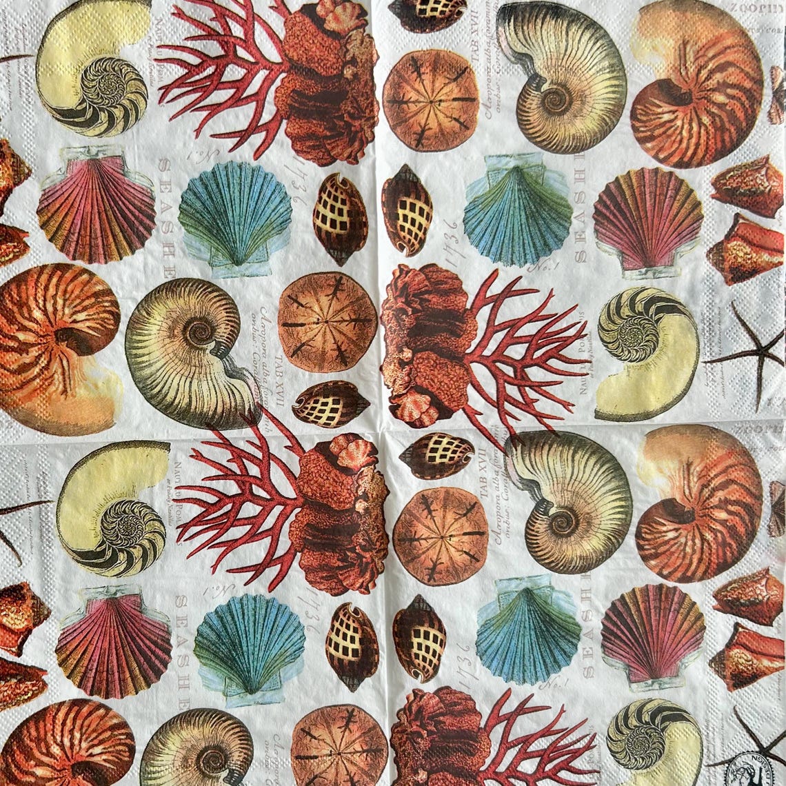 Ocean Coral & Shell Paper Napkins: Beach Decoupage (set of 3) - Etsy