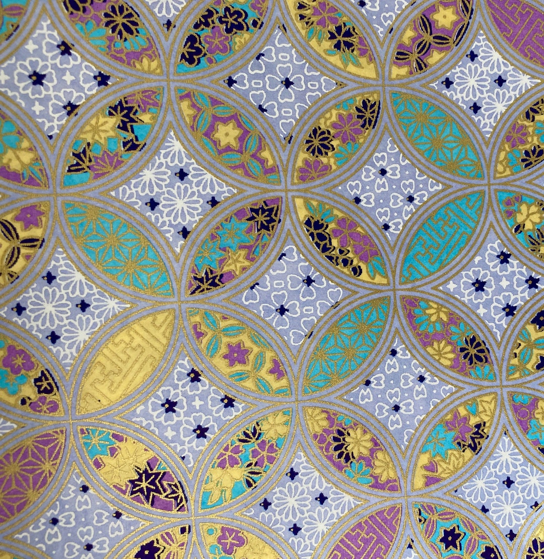 Japanese Chiyogami Paper: Green & Gold Floral Pattern (2 Sheets) - Etsy