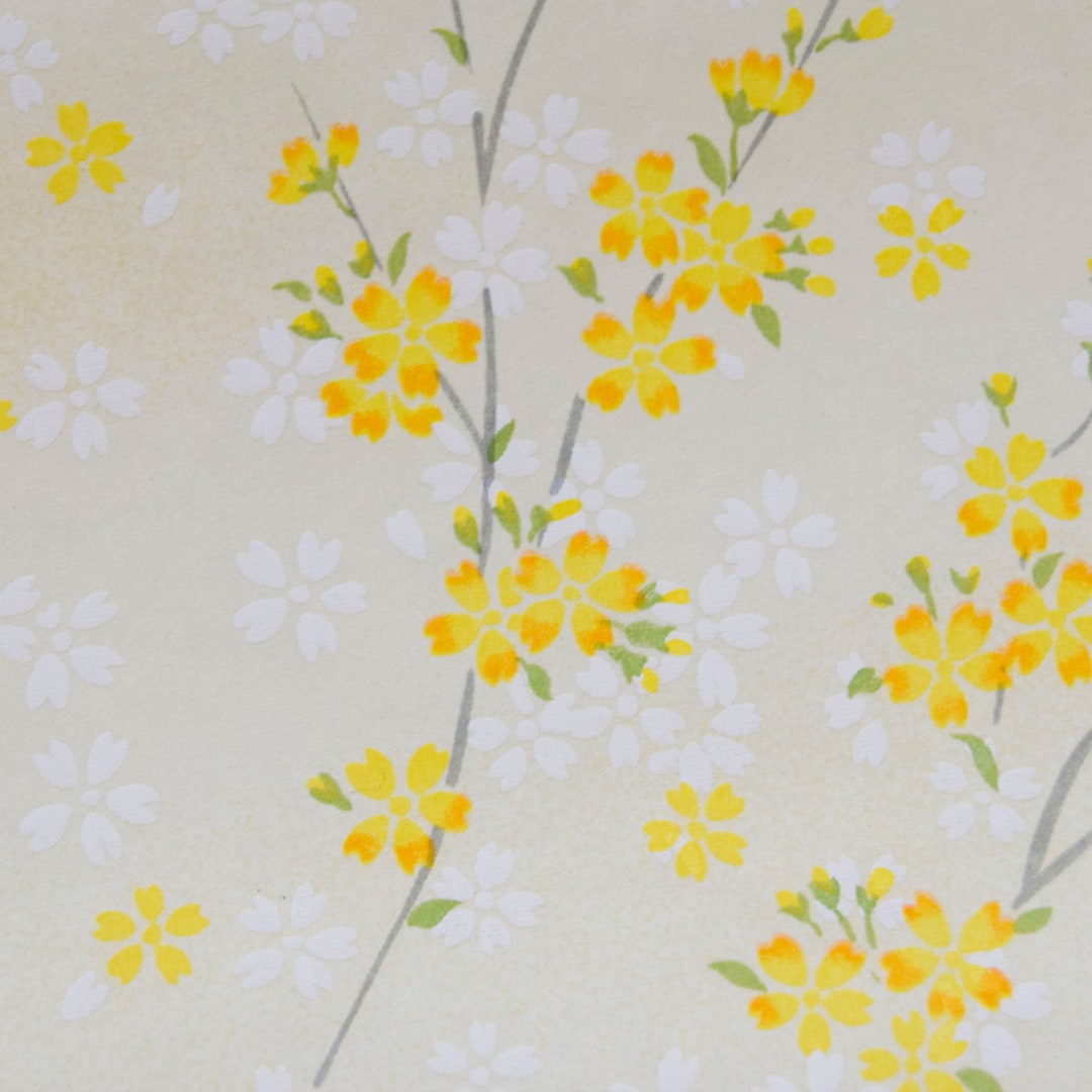 Japanese Chiyogami Paper, Yellow and White, Japanese Blossoms ...