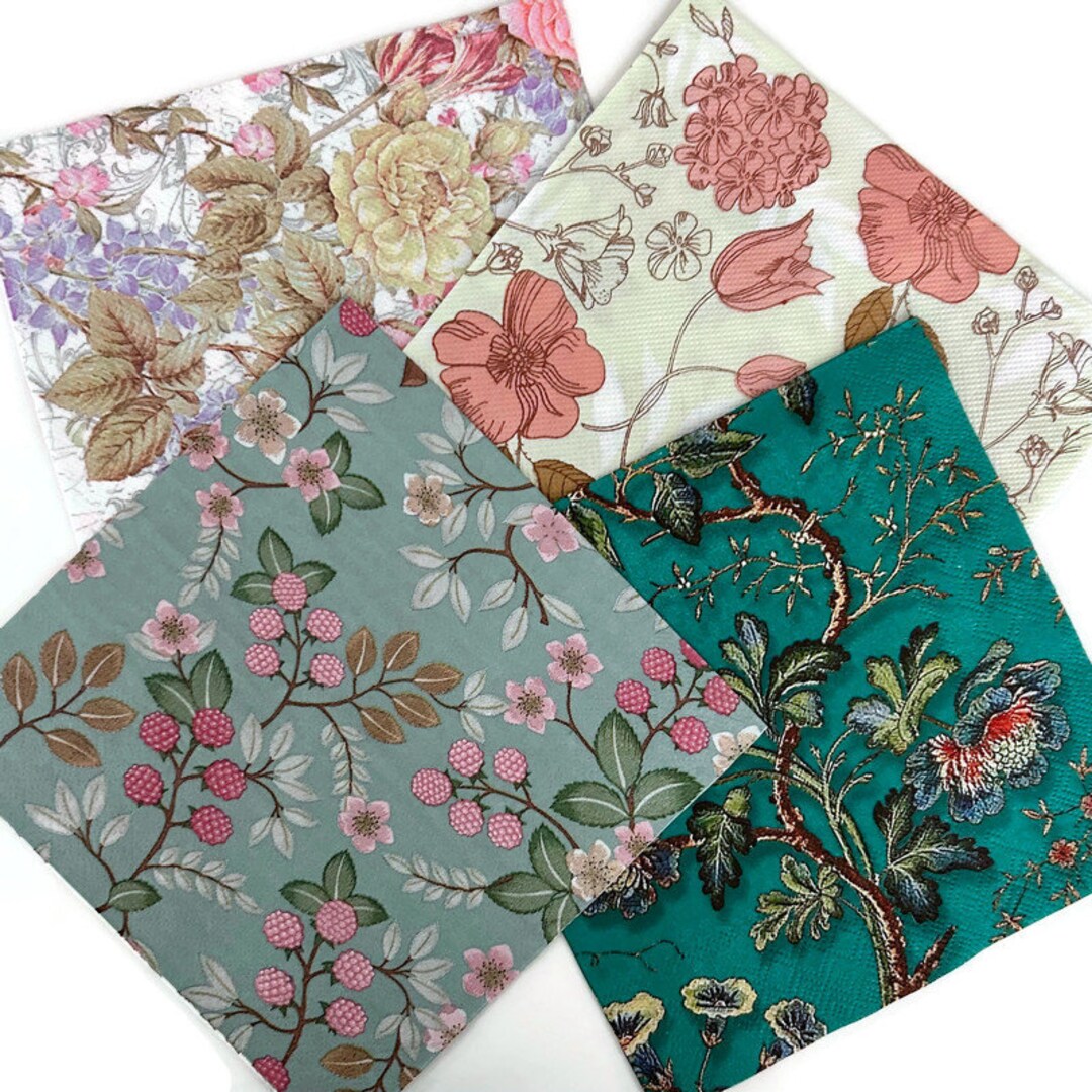 Floral Paper Napkin Assortment, Decoupage Napkin, Set of 4 Paper ...