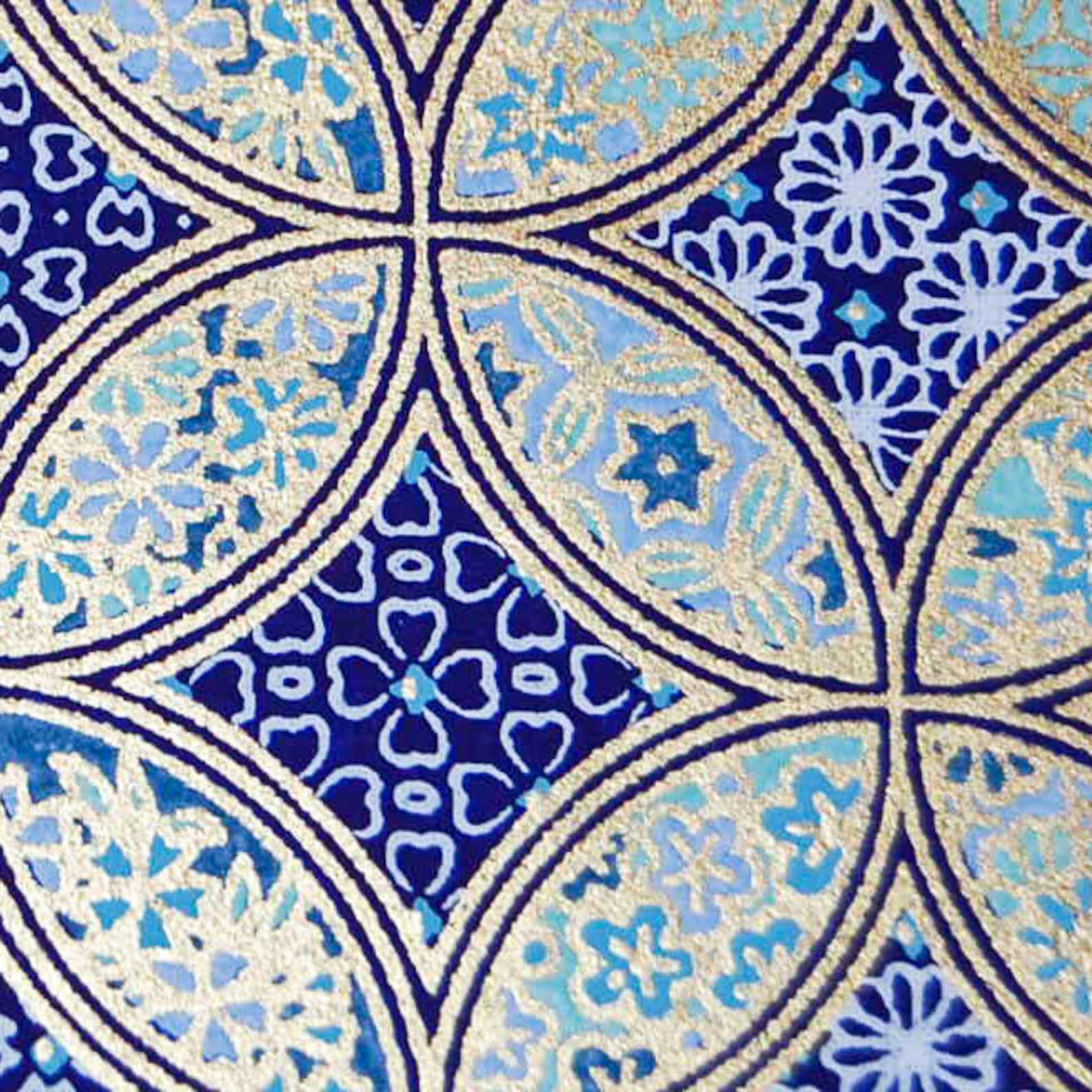 Japanese Chiyogami Yuzen Paper Gold and Blue Circle Pattern - Etsy