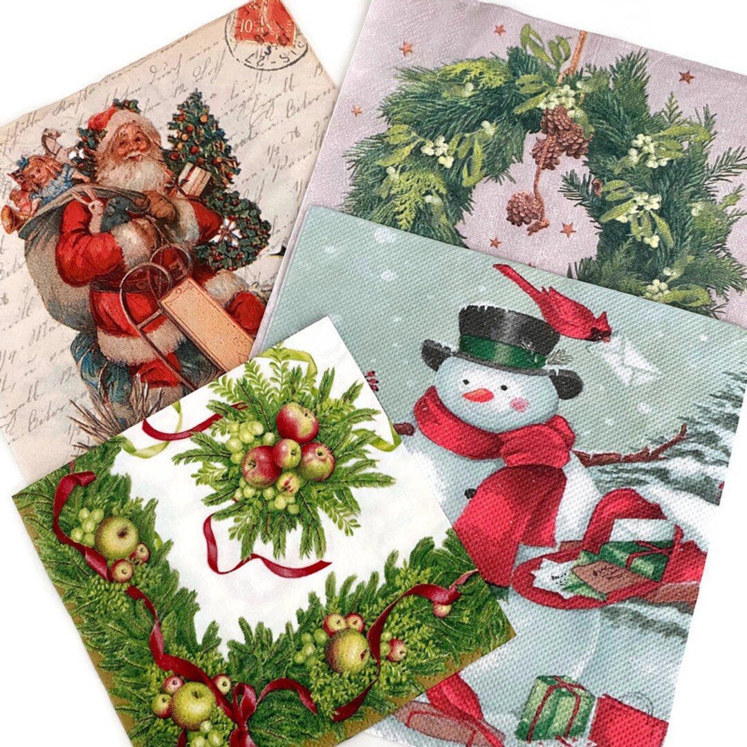 Christmas Decoupage Napkins, Paper Napkins, Xmas Set, Snowman Napkins ...