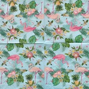 Pink Flamingo Napkins, 3 Large Decoupage Napkins, Tropical Bird Napkins ...