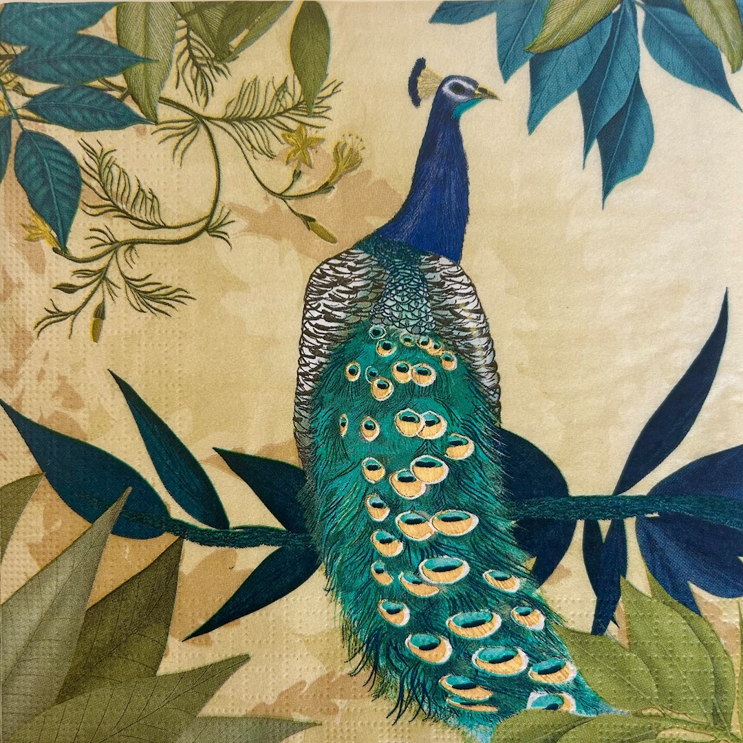 Peacock Paper Napkin, Large Floral Napkin Set, 3 Napkins for Decoupage ...