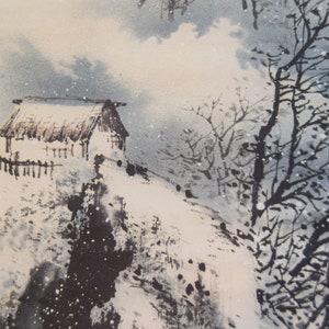 Japanese Art Print, Japanese Painting, Snow Falling Over Waterfall ...